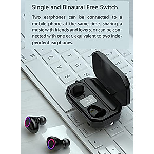 True Wireless Earbuds Smallest Mini Ear Buds IPX7 Waterproof Sport Headphones Tiny Sleep Earphones 180H Long Battery Life with Microphone LED Lightweight for Running Cycling Sleeping Android iOS