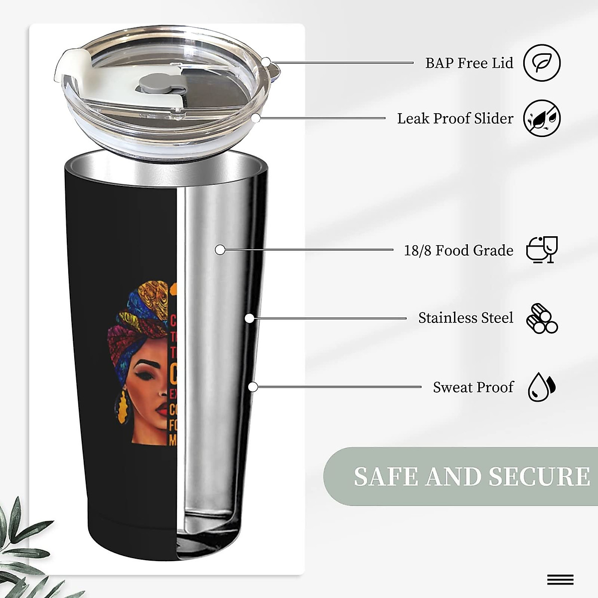 Yipaidel 20oz Inspirational Travel Coffee Mug for African American Women - Tribal Design with Uplifting Quotes, Gift for Sister, Mom, Best Friend, Coworker, Ideal Mothers Day Gift from Daughter