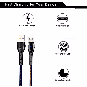 2Pack 10ft PS4 Controller Charger Cable Extra Long Durable Nylon Braided Micro USB Fast Charging Cord for Playstation 4,Xbox One S/X Controller,Samsung Galaxy S7 S6, Note 5 4 More, with LED Light