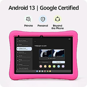 Kids Tablet, 10 inch Tablet for Kids, Android 13, Google Kids Space, Parental Control, 2GB RAM 32GB Storage, HD IPS Glass Screen, 6000mAh Battery, EVA Shockproof Case, PlimPad Kids10 (Pink)