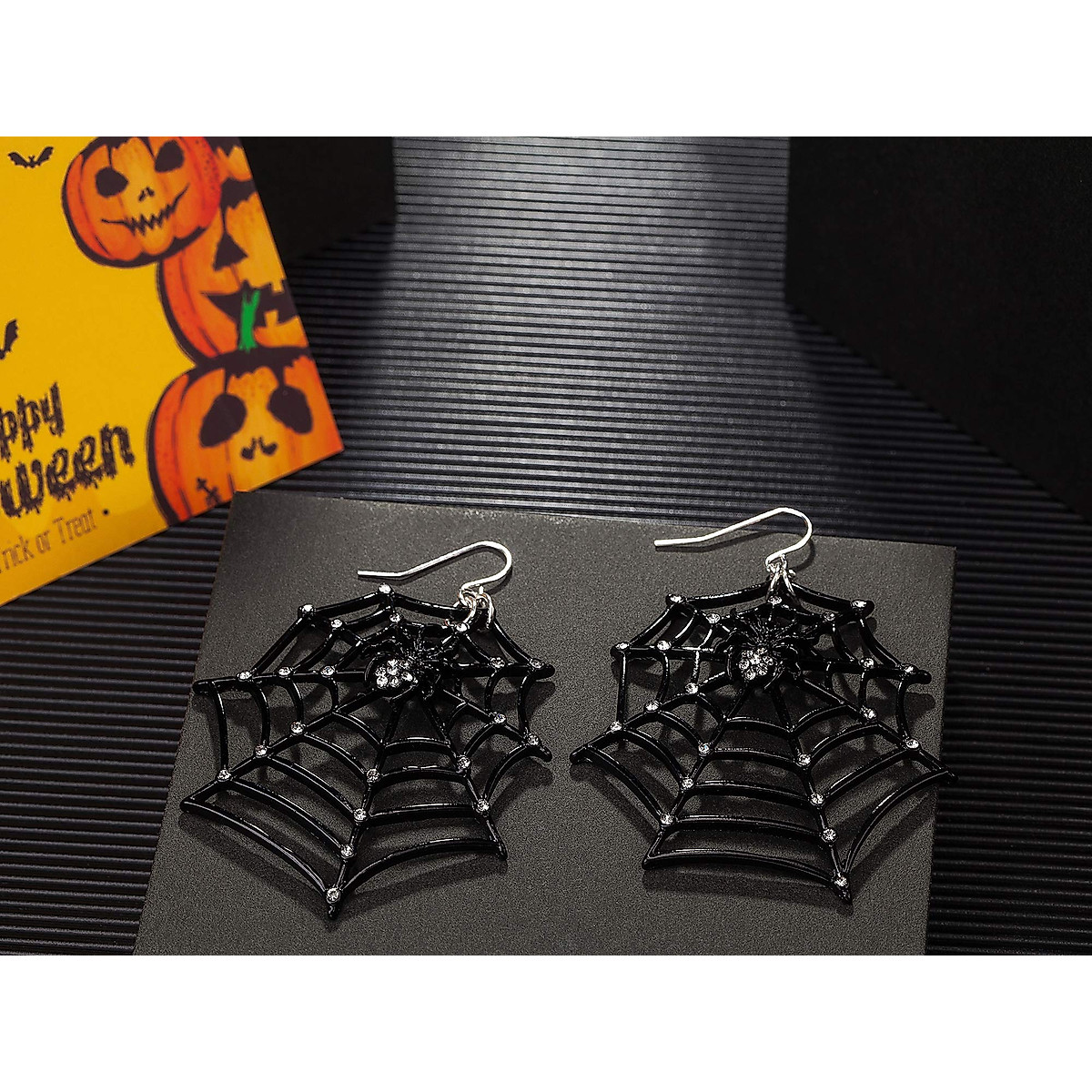 1 Pair Big Spider Web Earrings for Women Black Spider Rhinestone Dangle Drop Earrings Halloween Party Costume Accessories Jewelry Birthday Gifts