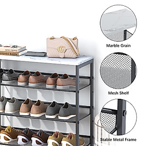 Garden 4 you Shoe Rack 6 Tiers Shoe Storage Organizer,Large Capacity Storage Rack With White Faux Marble Tabletop,Adjustable Metal Shelf Stackable Shoe Shelf For Entryway Hallway Living Room Closet