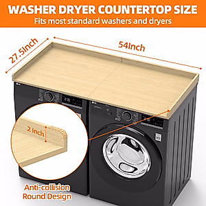 Washer Dryer Countertop 54" x 27.5" Washer and Dryer Countertop Laundry Room Wood Topper Surface for Laundry Room Storage and Organization (Beige)