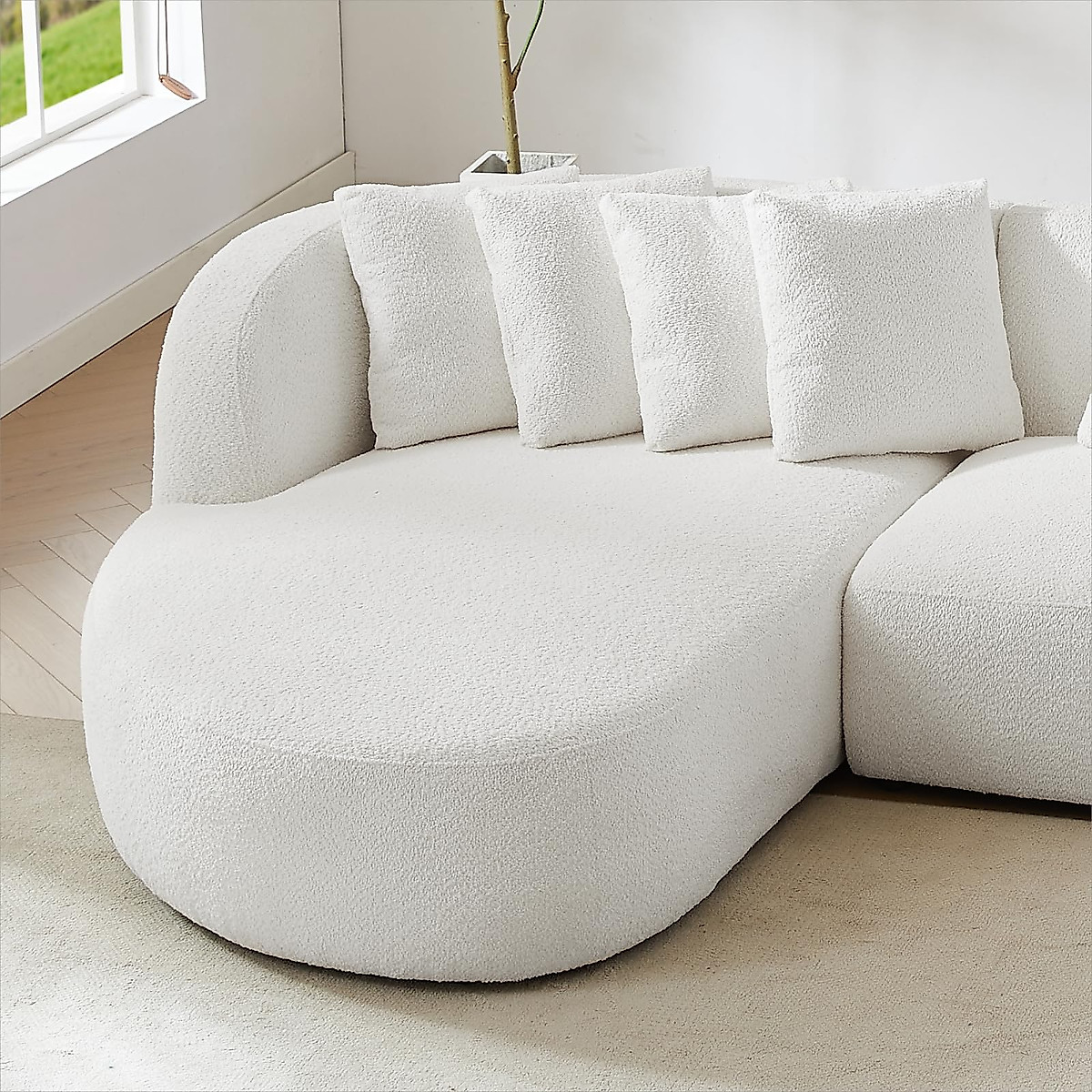 KEVINSPACE 116.14" Modern Sofa Couch Curved Sofa Cloud Couch Sectional Sofa Corner Sofa for Living Room Mid-Century Comfy 5-Seater Sofa Deap Seat Sectional Sofá with 7 Pillows Beige Left Hand Facing