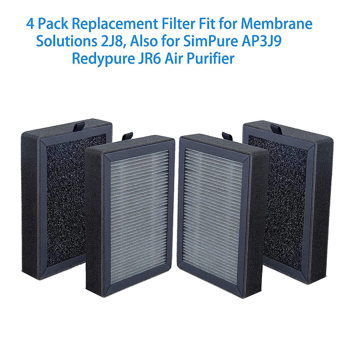 BLUTENET Replacement Filter Fit for Membrane Solutions 2J8, Also for SimPure AP3J9 and Redypure JR6 Air Purifier, Pre-Filter True HEPA Activated Carbon 3 in1 Replace Filter (4 Pack)