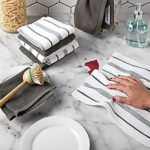 KitchenAid Albany Dishcloth 8 Pack Set, Charcoal Grey/White, 12"x12"