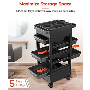 TASALON Budget Hair Styling Salon Trolley Cart with Wheels and 5 Drawers, Salon Rolling Cart for Extra Hairdresser Storage, Tool Free Rolling Salon Cart for Hair Stylist, Hairdresser, Beauty, Tattoo