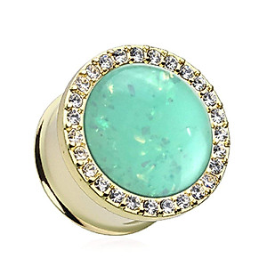 Covet Jewelry Golden Mint Opal Elegance Multi-Gem Ear Gauge Plug (7/16" (11mm))