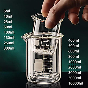 KNMNIU 50ml Low Form Glass Beaker, 3.3 Borosilicate Glass Graduated Printed Scale Measuring Cups with Spout for Kitchen Lab Liquids,4 PACK