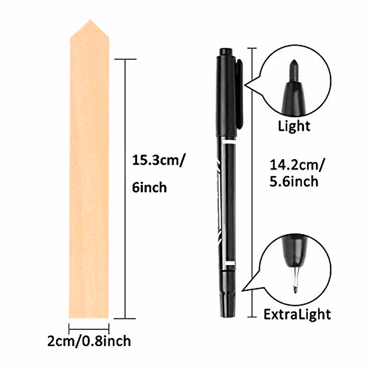 Whaline 100Pcs Wooden Plant Labels Pointed Wooden Garden Markers Waterproof Eco-Friendly Plant Sign Tags Decorative Garden Tags for Seed Potted Herbs Flowers Vegetables with 2 Marker Pen (15 x 2 cm)