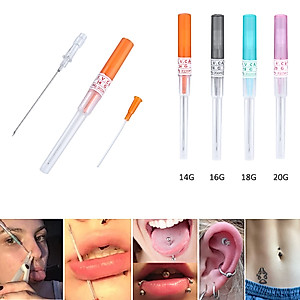Xpircn Piercing Kit 14G 16G Body Piercing Jewelry Kit Tool, Catheter Piercing Needles Mixed 14G 16G 18G 20G IV Catheter Needles
