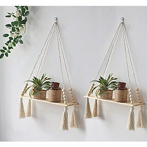 Cotton Macrame Wall Hanging Shelf for Home Decor - Woven Art for Home Decoration in Apartments, Dorms, Bedrooms, Living Rooms, Nurseries, Party Decorations - 14x5x22 Inches,-Set of 2 Pieces (White)