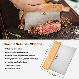 Stanbroil Metal Spatula and Bench Scraper Set for Cast Iron Griddle, Commercial Grade Stainless Steel Flat Top Grill Utensils, Set of 4