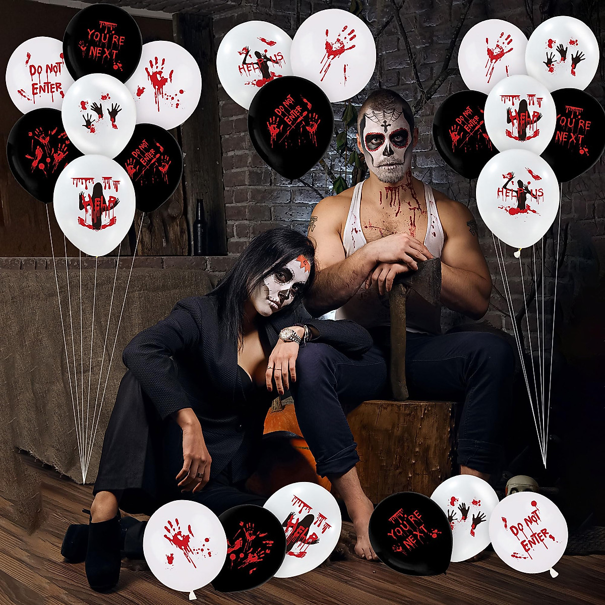 54PCS Scary Halloween Balloons,12 Inch Halloween Bloody Handprint Balloons Blood Dplatter Balloons Horror Balloons Decorations for Zombie Vampire Haunted House Crime Party Supplies