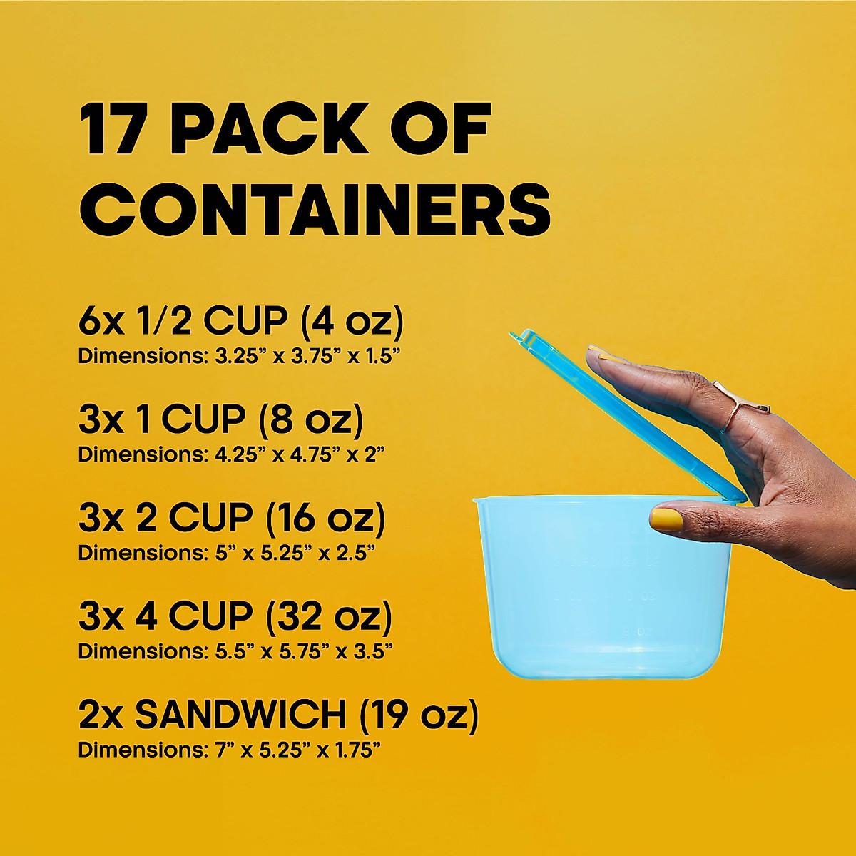 Mr. Lid Premium Attached Storage Containers | Permanently Attached Plastic Lid, Never Lose | Space Saving (17 Piece Set)