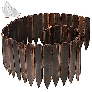 11.8in x 6.6ft Garden Fence, Wood Garden Border Edging, Anti-Corrosive Landscape Border, Wood Yard Fence, No Dig Planter Fencing for Flower Bed Lawns
