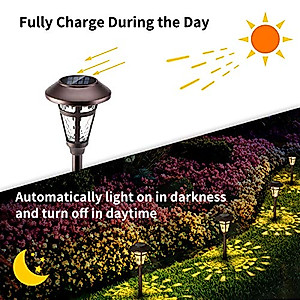 GIGALUMI Bright Solar Outdoor Lights Decorative 6 Pack, Solar Pathway Garden Lights Auto On/Off, Solar Lights Outdoor Waterproof Bronze Finished, Driveway Lights LED Landscape Lighting for Lawn Yard