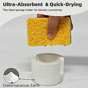 BekPooQ Ultra Absorbent Stone Sponge Holder for Kitchen Sink, 1 Slot Diatomite Kitchen Sink Sponge Holder, Quick Dry Kitchen Sponge Holder for Sink, Diatomaceous Earth Dish Sponge Holder, Small, White