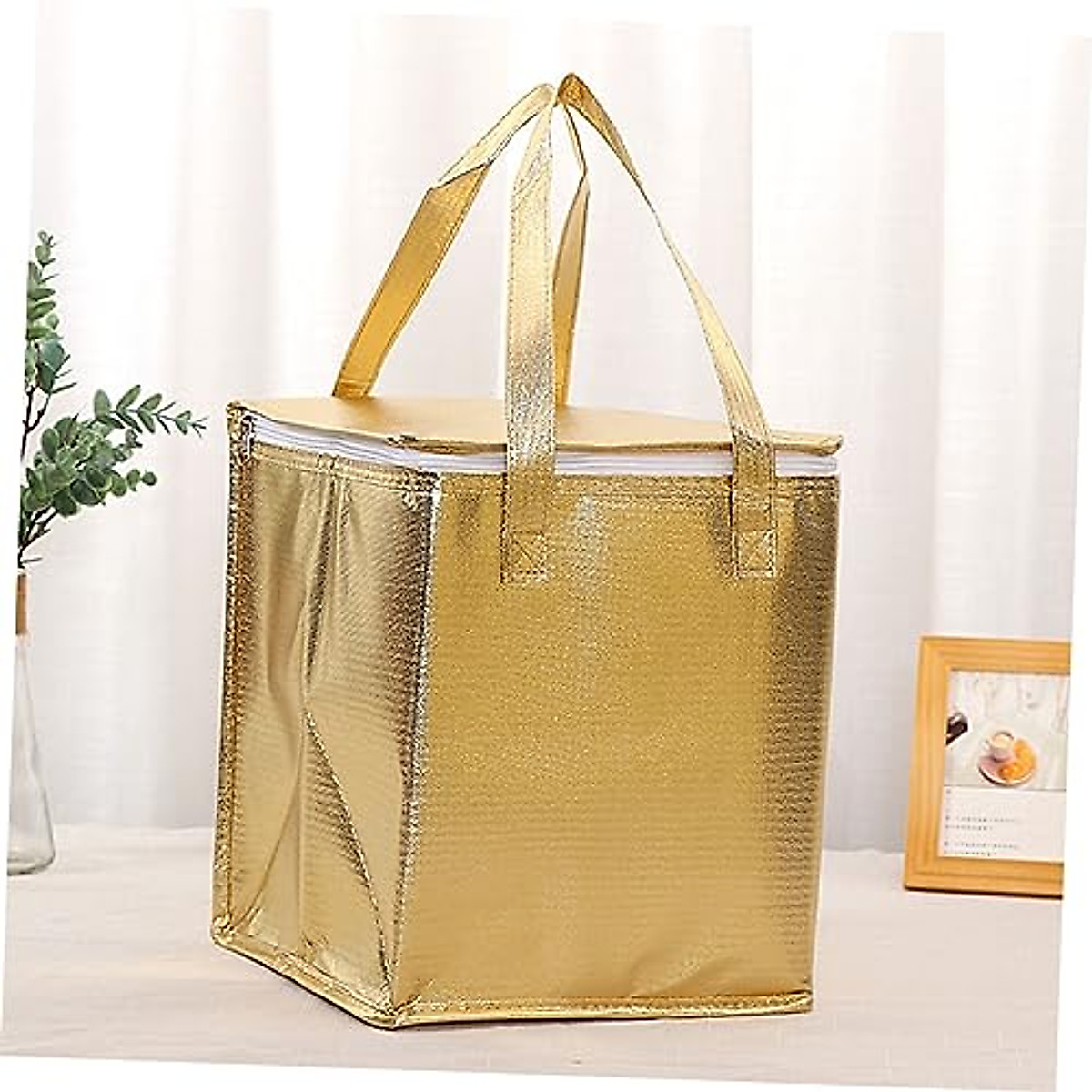 Amosfun Zipper Food Bag Heat Preservation Bag Aluminum Food Bag Cake Insulated Bag Grocery Shopping Bag Drink Cooler Bag Lunch Tote Bag Cooler Bags Insulated Non-woven Fabric Golden