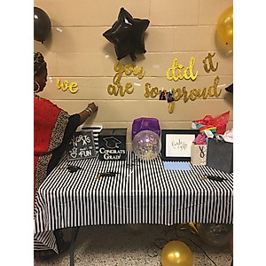 Yansanido 2pcs Plastic Picnic Party Tablecloth,Plastic Picnic Tablecloth 54''x108'' Rectangle Kitchen Picnic Wedding Birthday Party Table Covers Best (Black White Stripe, 2)