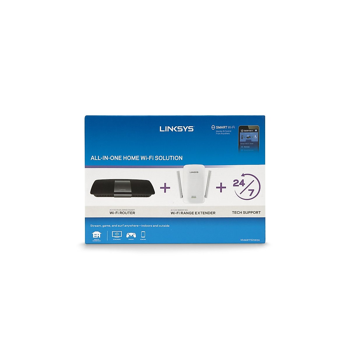 Linksys F5Z0636 All in One Home WiFi Solution Smart Router AC1750 and AC1200 Extender (Renewed)