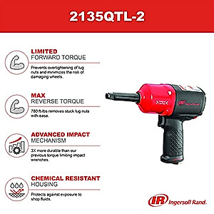 Ingersoll Rand 2135QTL-2 1/2" Air Impact Wrench, Quiet, 780 ft-lbs Max Torque, 2" Ext Anvil