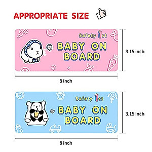 Stellar Panda Kawaii Baby on Board Magnet for Car (2 Pcs), Baby in Car Sign High Intensity Reflective Safety 1st Warning Signs (Pink/Blue)