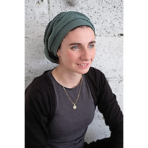 Jewish Head Covering Beret Head Wrap Adjustable Head Scarf Breathable Light Cotton Cancer Headwear for Women Israeli Tichel  (Green)