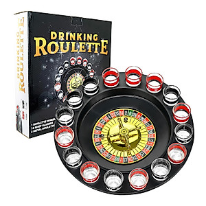 Fairly Odd Novelties Shot Glass Roulette - Ultimate Drinking Game for Adults - 16pcs Red/Black Set for Party, White Elephant, Adult Game Nights - Spin & Sip with Laughter!