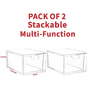 Yieach 2 Pack Stackable Makeup Organizer Storage Drawers 4.5'' Tall Acrylic Cosmetic Display Case Clear Bathroom Plastic Storage Bins For Vanity,Under Cabinets,Pantry Organization and Storage