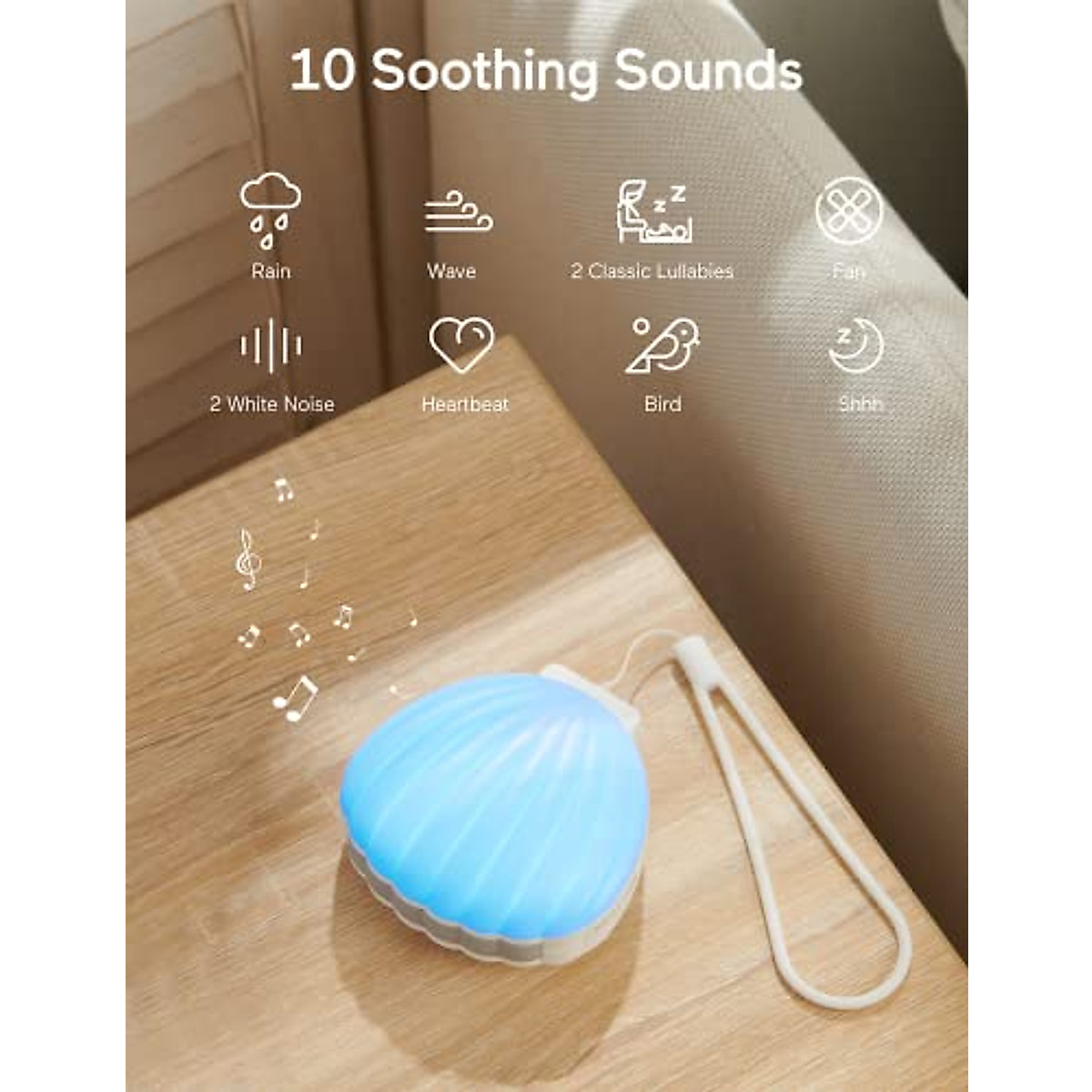 Momcozy Portable Sound Machine, Little Shell White Noise Machine with Crying Detection, 10 Soothing Sounds, Night Light, USB Rechargeable, for Travel On-The-Go Use, for Baby Kids Adults Sleeping