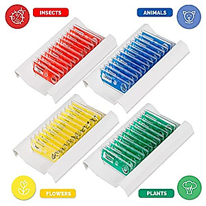 AMSCOPE-Kids 48pcs Kids Plastic Prepared Microscope Slides of Animals Insects Plants Flowers Sample Specimens for Stereo Microscopes