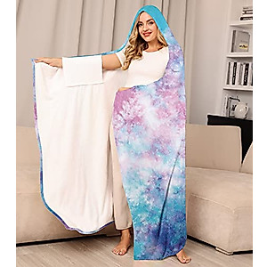 uideazone 80" W x 60" H Wearable Hooded Blanket Beautiful Geometric Super Soft Digital Print Hooded Throw Wrap Premium Fleece Warm Throw Blanket Hooded Cloak for Adults
