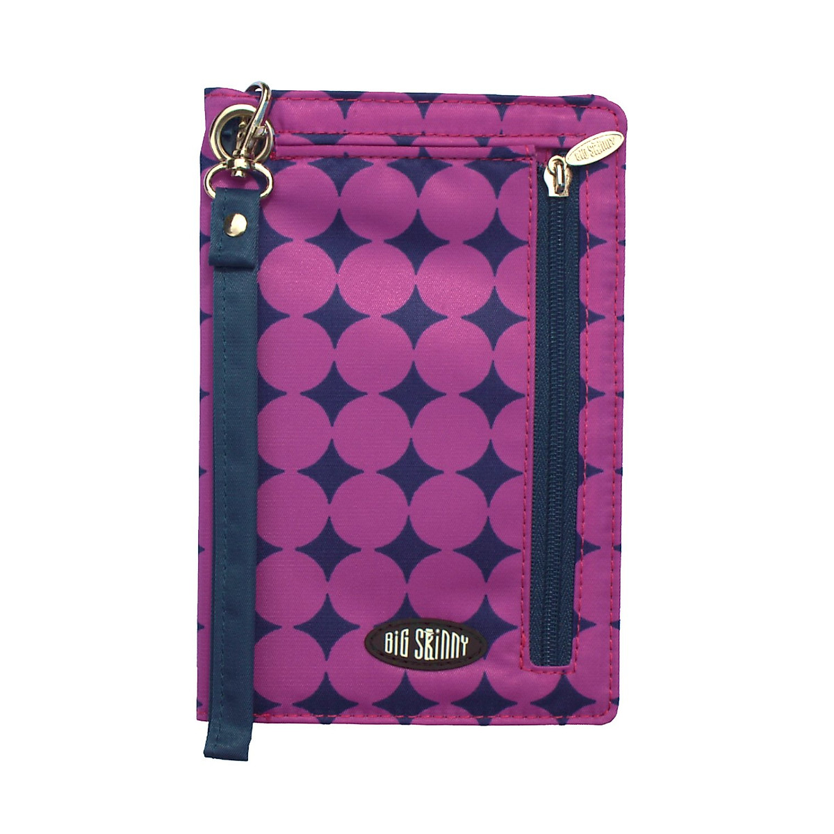 Big Skinny Women's Plus Myphone Bi Fold Slim Plum Dot Wallet Wristlet, PlumDot