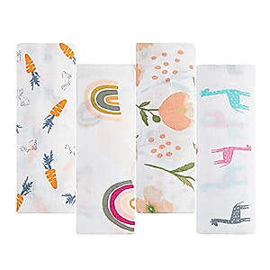 Catteyonce Swaddle Blankets, 4 Pack Breathable Muslin Swaddle Blankets, Cotton Soft and Comfortable Receiving Blanket for Newborn Boys and Girls, Orange/Giraffe, Large 44 "x 47 "