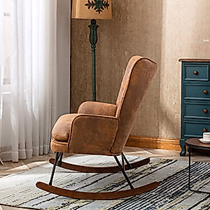 Henf Oversized Rocking Chair, Modern Velvet Rocker Armchair Loveseat Chair with Tufted High Back and Padded Seat Comfortable Accent Glider Rocker for Nursery Living Room Bedroom, Coffee