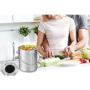 NewlineNY Stainless Steel Indoor Compost Bin for Kitchen Countertop, 1.3 Gallon Recycling Pail Bucket with 2 Charcoal Filters