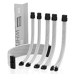 EZDIY-FAB Sleeved Cable - Cable Extension for Power Supply with Extra-Sleeved 24-PIN 8-PIN 6-PIN 4+4-PIN with Combs- White
