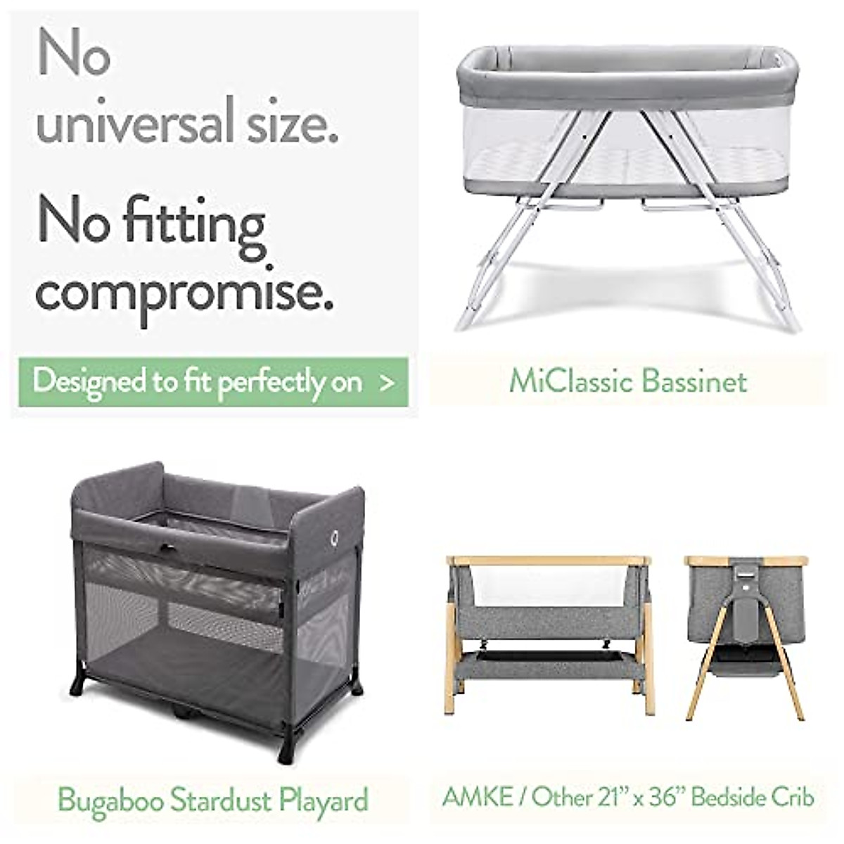 Bassinet Fitted Sheets Compatible with MiClassic Bassinet – Fits 20 x 35 Bedside Sleeper Mattress Perfectly – No-Bunching – Snuggly Soft Breathable Jersey Cotton – 2 Pack