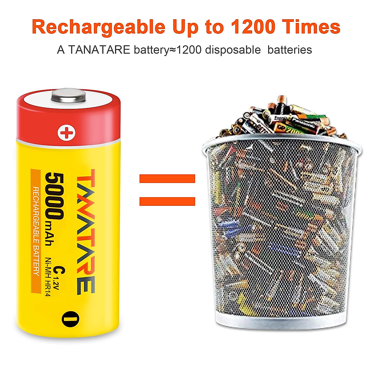 Tanatare 8 Pack C Rechargeable Batteries 5000mAh High Capacity 1.2V NiMH C Size Batteries with Long Lasting Power for Household Devices