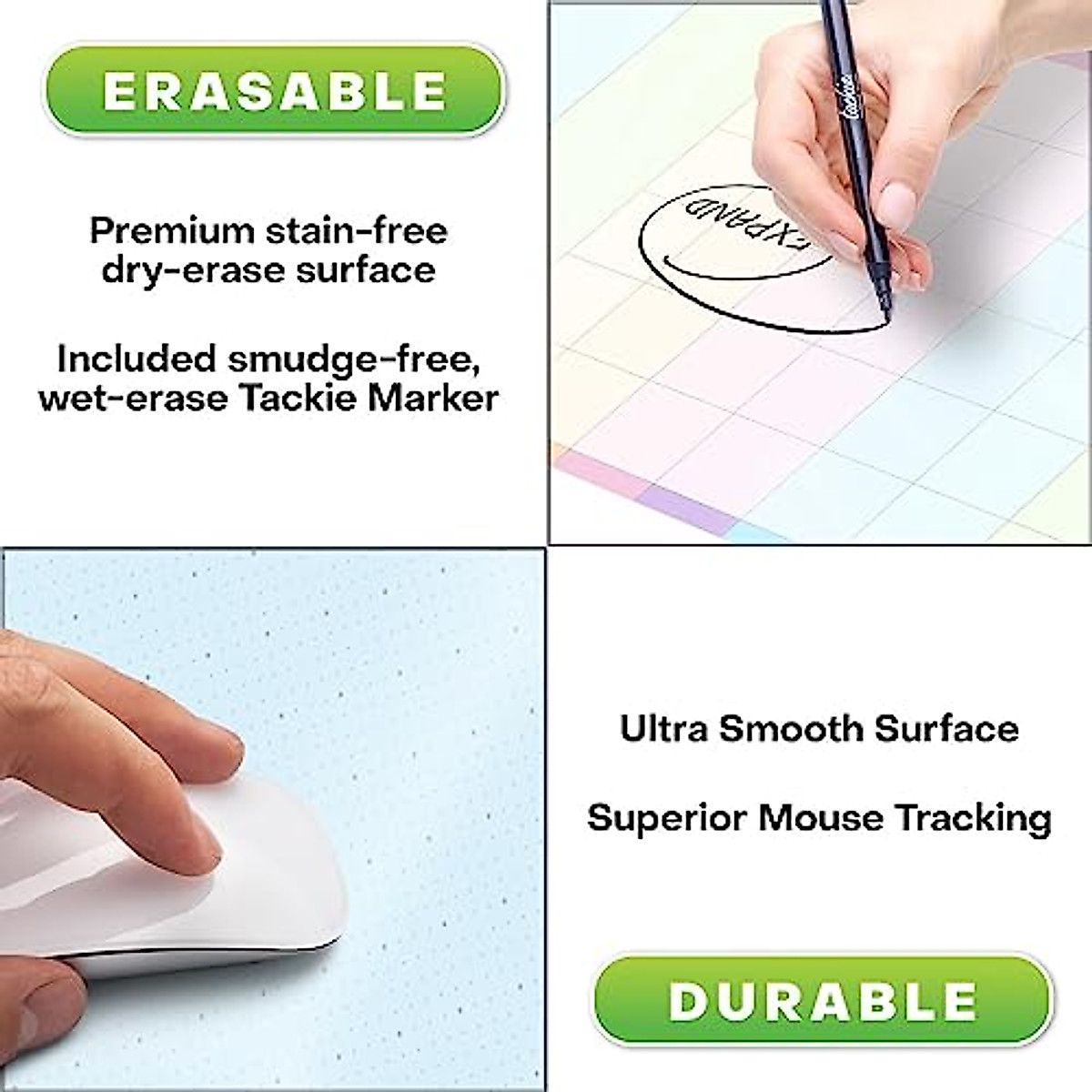 M.C. Squares 3-in-1 Dry Erase Desk Mat, Mouse Pad & Calendar | Erasable Writing White Board | Large Non-Slip Desktop Protector for Office, Home, School | Includes Wet Erase Marker | 34"x13"