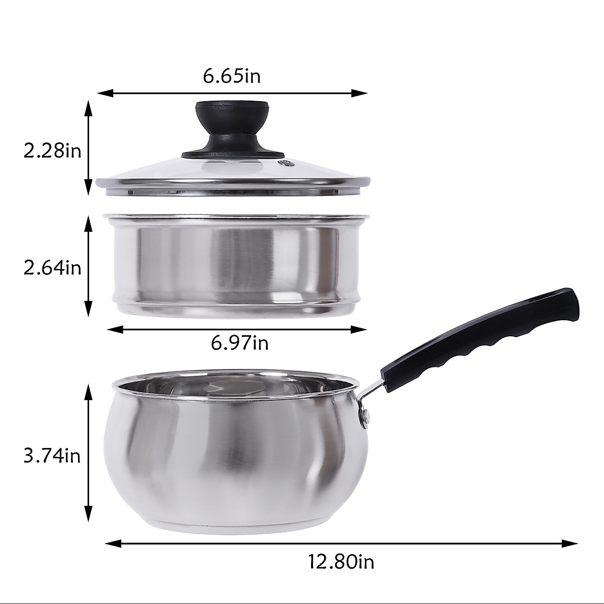 Stainless Steel Saucepan, 1.5 QT Sauce Pan with Steamer & Glass Lid for Cooking, 2-Tier Multipurpose Small Sauce pot Steam Pot for Vegetables, Seafood, Soups, Stews, Pasta, Induction Safe