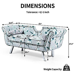 Homtique 61" Mid Century Modern Velvet Loveseat Sofa, Upholstered Loveseat Settee Accent Sofa for Bedroom, Living Room, Roll Arms Sofa with 2 Bolster Pillows, Small Couches for Small Spaces, Flower