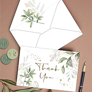 BRT Bearingshui Greenery Thank You Cards with Envelopes and stickers Total 40PK, 4x6 Inches Baby Shower Thank You Cards Bridal Shower Thank You Cards Birthday Wedding Blank Notes Thank you Cards