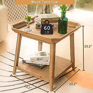TIMBERMAVEN Rustic Farmhouse Square End Table, French Country Vintage Side Table, Boho Industrial with Storage Shelf for Living Room,café, Bedroom, Small Spaces,Solid Wood Nature White