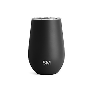 Simple Modern Wine Tumbler with Lid | Cute Stemless Glass Cup with Press-In Lid | Insulated Stainless Steel Coffee Mug | Gifts for Women Men Him Her | Spirit Collection | 12oz | Midnight Black