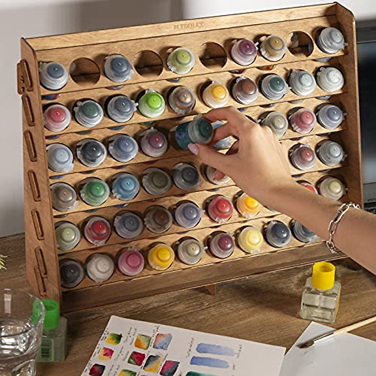 Plydolex Citadel Paint Rack Organizer with 60 Holes for Miniature Paint Set - Wall-mounted Wooden Craft Paint Storage Rack - Craft Paint Holder Rack 16x5.2x12.6 inch