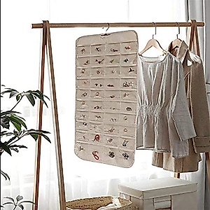 SZFY Hanging Jewelry Organizer, Wardrobe Necklaces Bracelets Earrings Accessories Organizer, 80 Pocket Organizer for Holding Jewelries - Beige