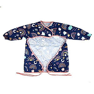 Nooni Care Baby Bibs for Eating | Rainbow Blue | Long Sleeve Bib can be Clipped to the Table | Long Sleeve Bibs for Babies keeps your Baby Cleaner than a Baby Apron | Coverall Bib for Baby Eating