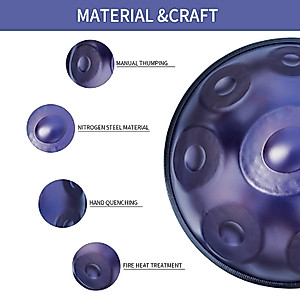 YuELinG Handpan Drum 9 notes 22inch Purple in D minor with Soft Handpan case, Durable Stand, mallets and dust-free cloth